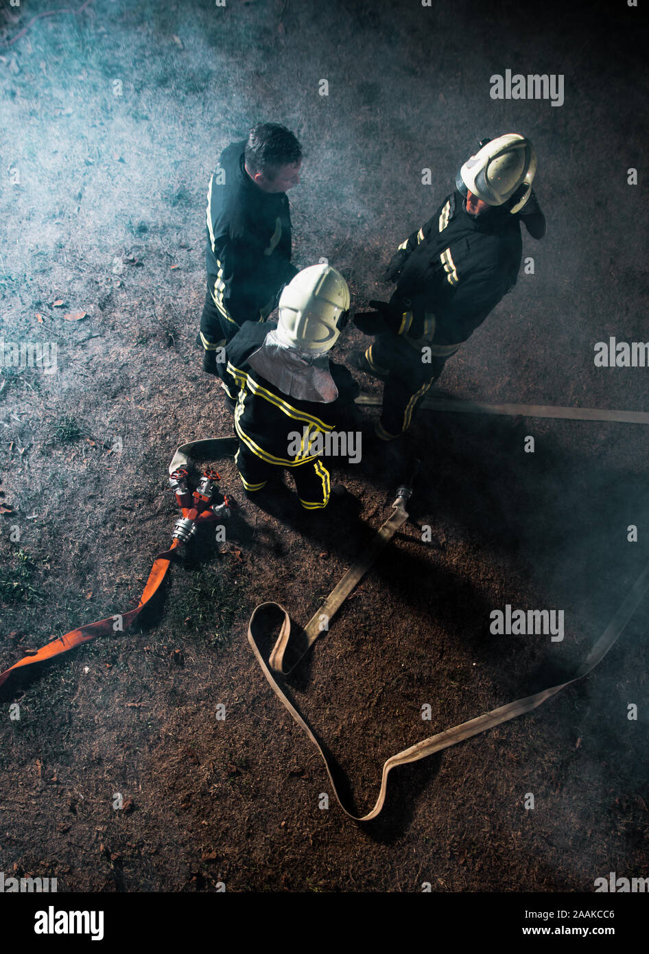 Firefighting crew preventing fire from spreading in the region Stock ...