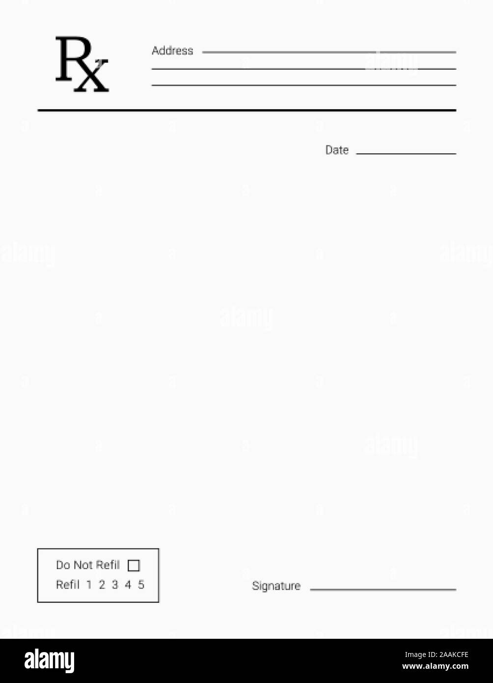 Blank Rx prescription form. Medical treatment and drugs list Stock ...