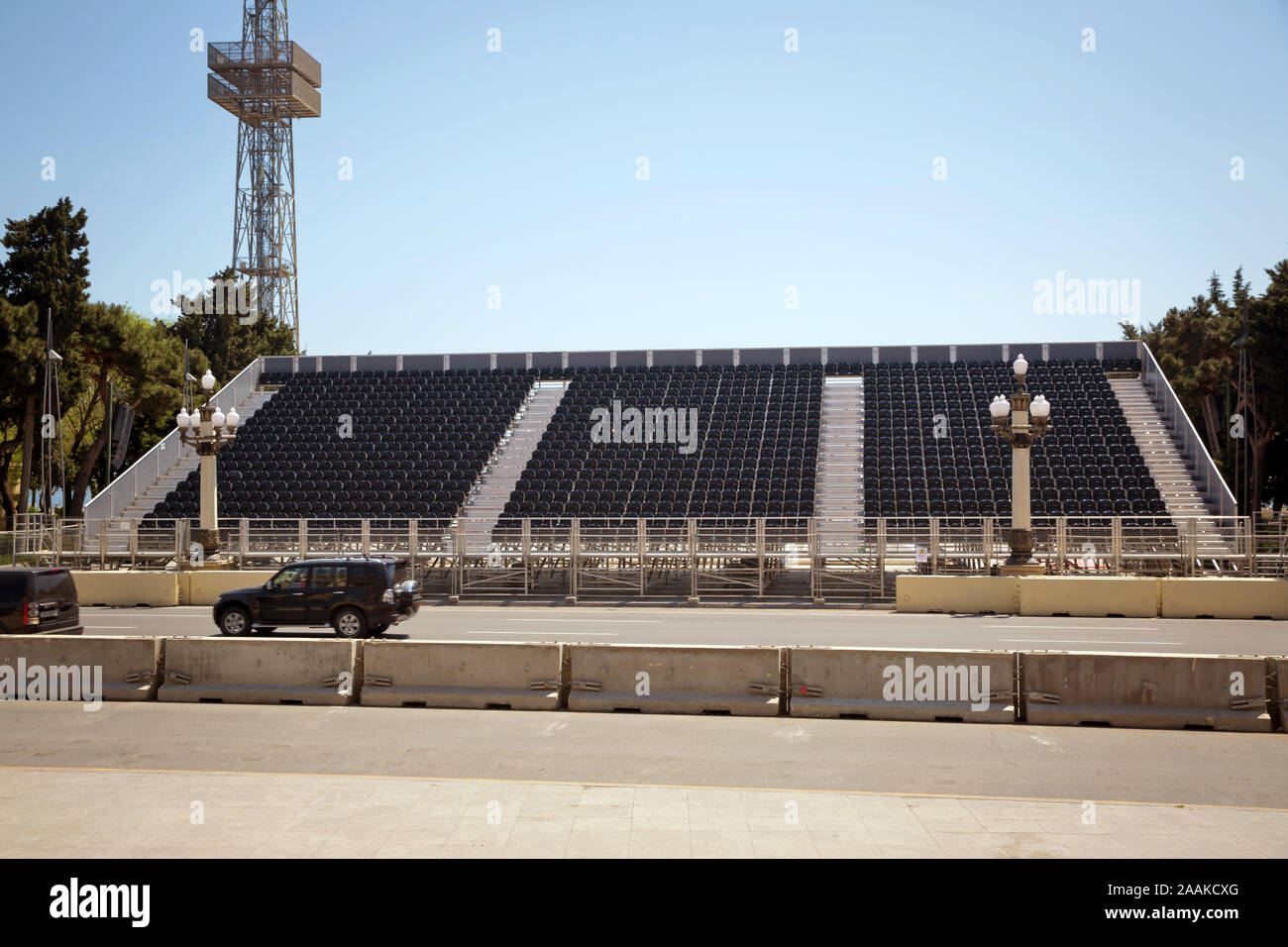 Grand Stands Formula 1 Racing empty seats . Giant tribune with seats on ...