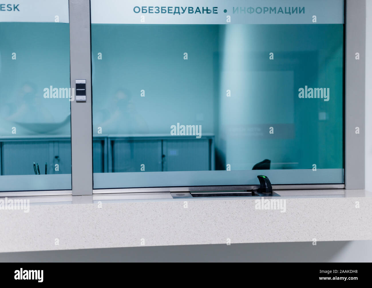 Security information desk for giving instructions and directions to ...