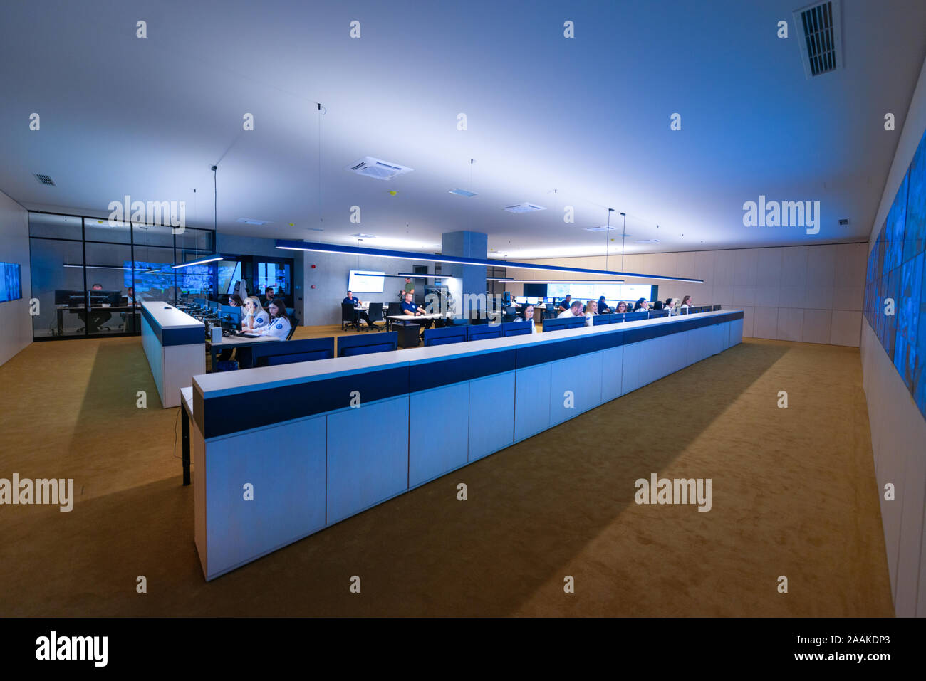 Photo of a Security data center modern offices with multiple displays ...