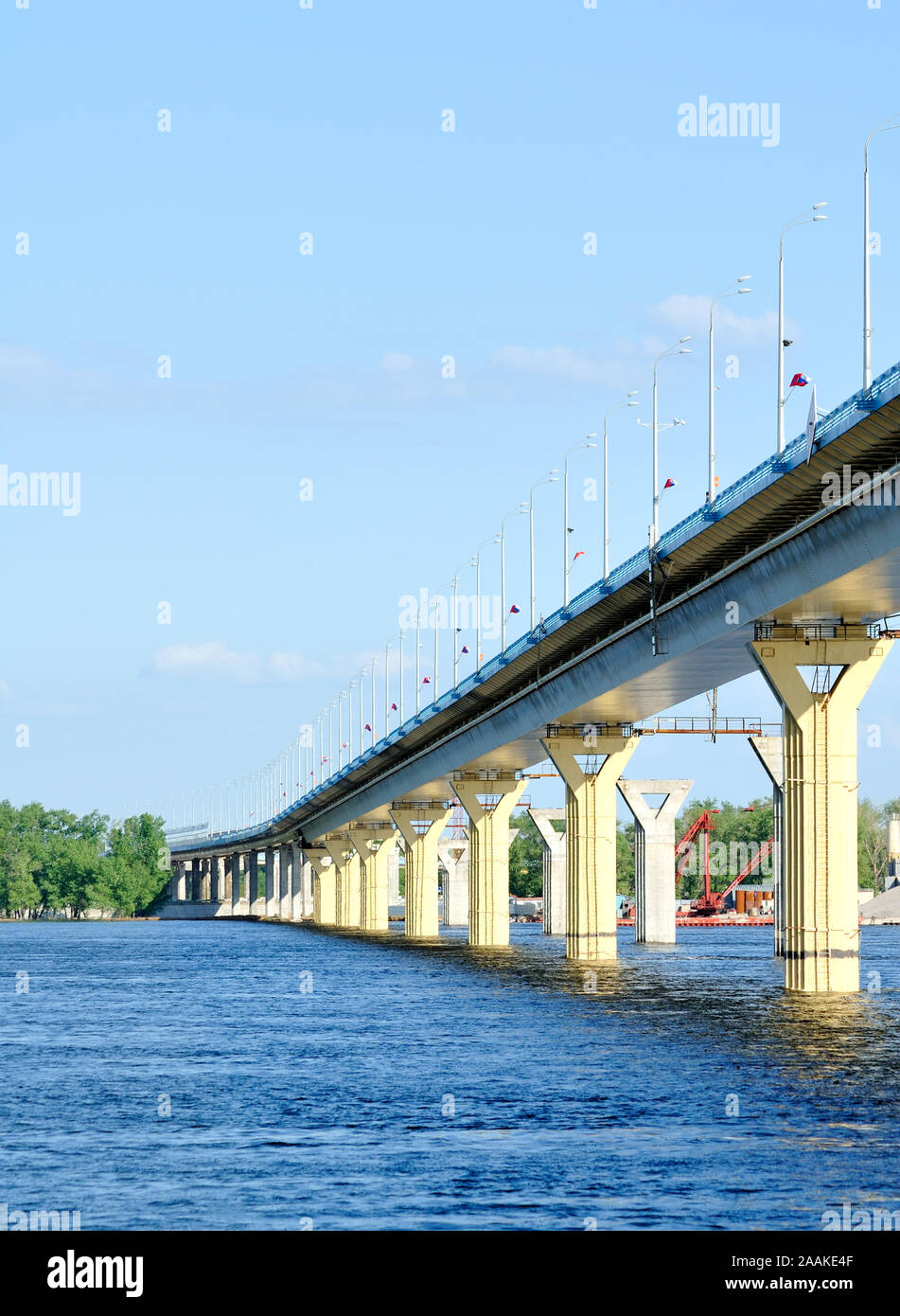 Construction of a new bridge over the river Volga, Russia Stock Photo ...
