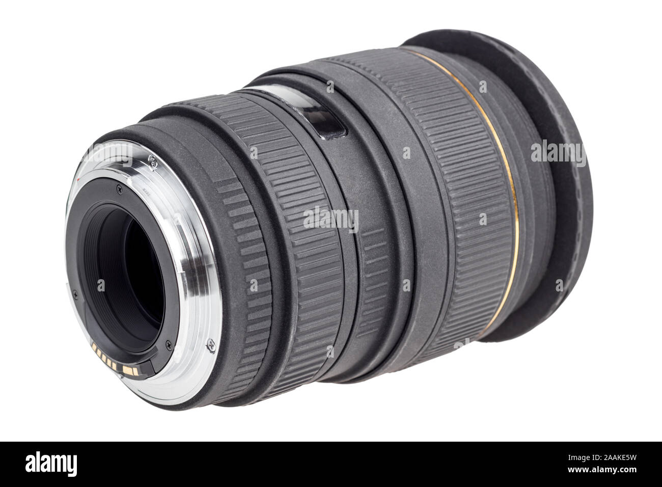 The lens of modern digital camera, rear view of the lens. Isolated on ...