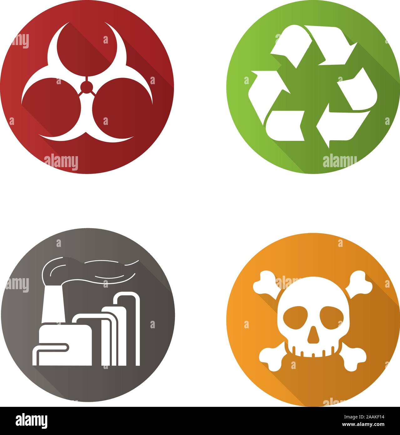 Chemical industry flat design long shadow icons set. Biohazard and ...