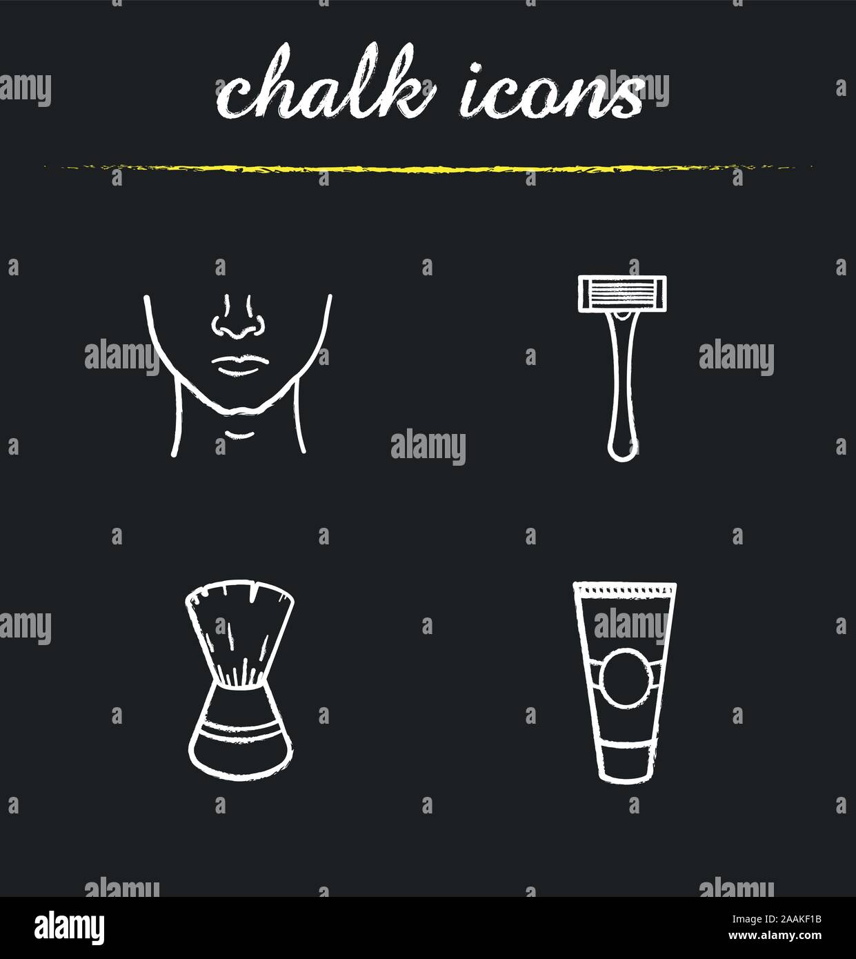Shaving icons set. Shaving cream, man's face, razor and shaving brush ...