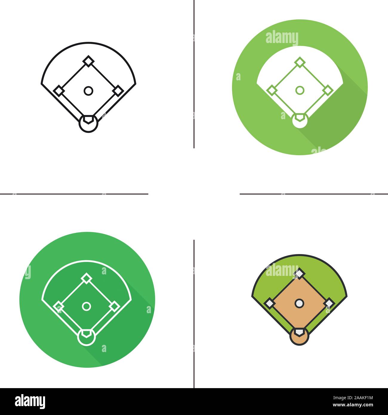 Baseball field icon. Flat design, linear and color styles. Baseball ...