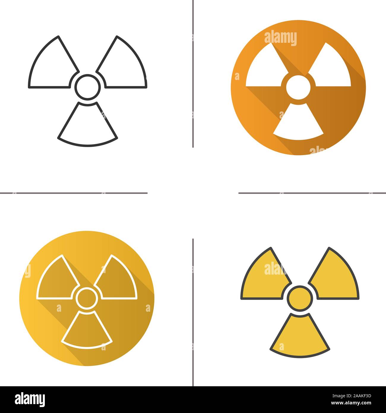 Radiation sign icon. Flat design, linear and color styles. Radioactive ...