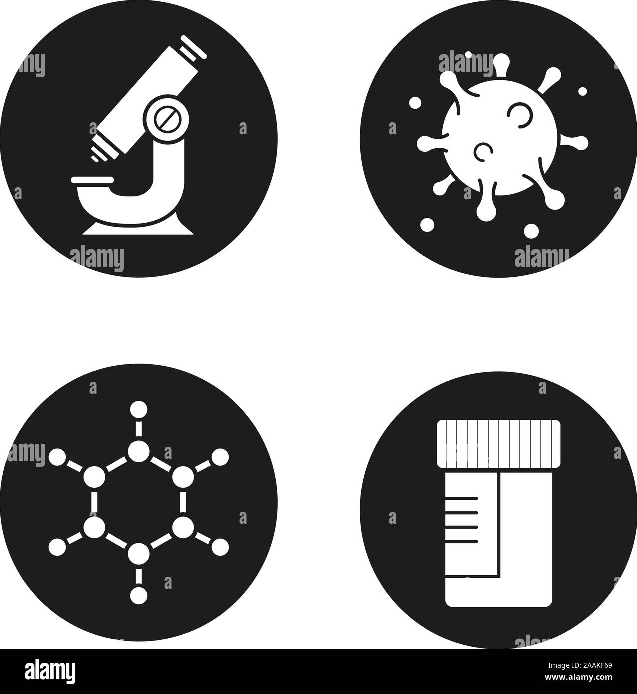 Chemical laboratory items black icons set. Microscope and medical tests ...
