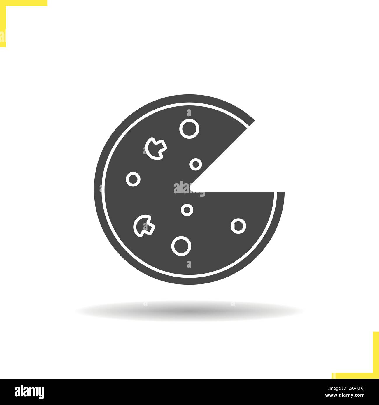 Pizza icon. Drop shadow Italian pizza silhouette symbol. Pizzeria ...