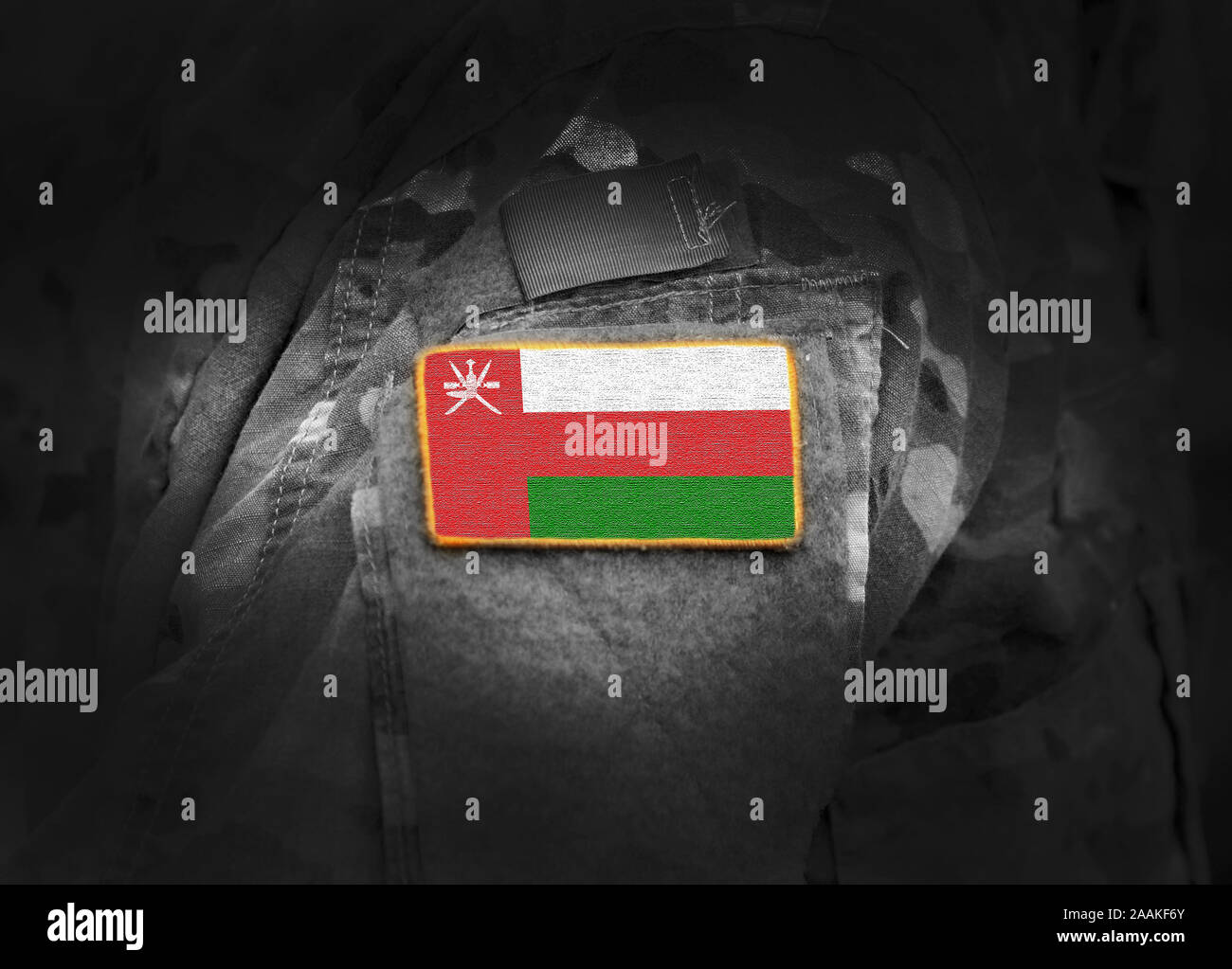 Flag of Oman on military uniform. Army, armed forces, soldiers. Collage ...