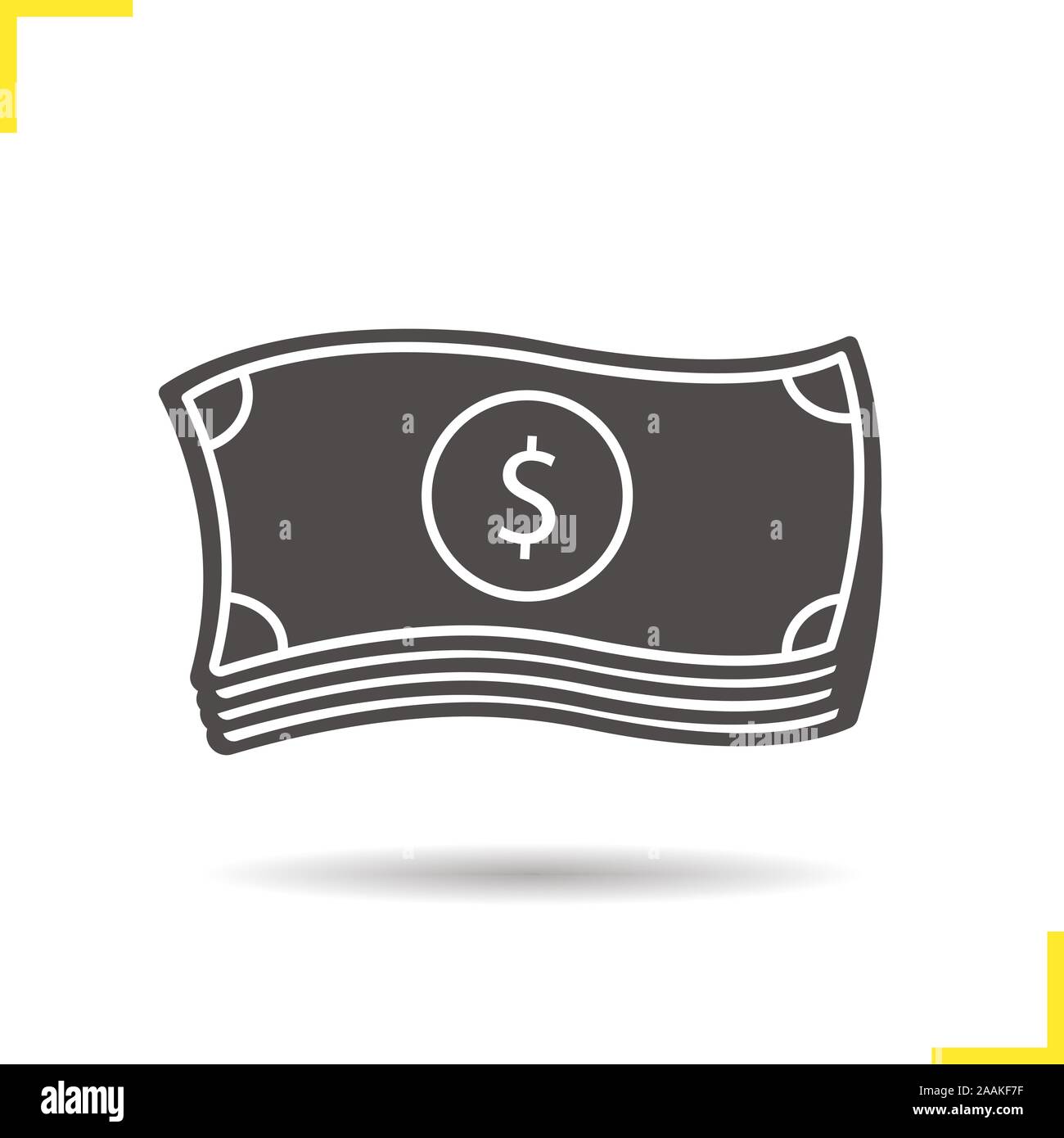 Dollars icon. Drop shadow dollar bills silhouette symbol. USA national ...