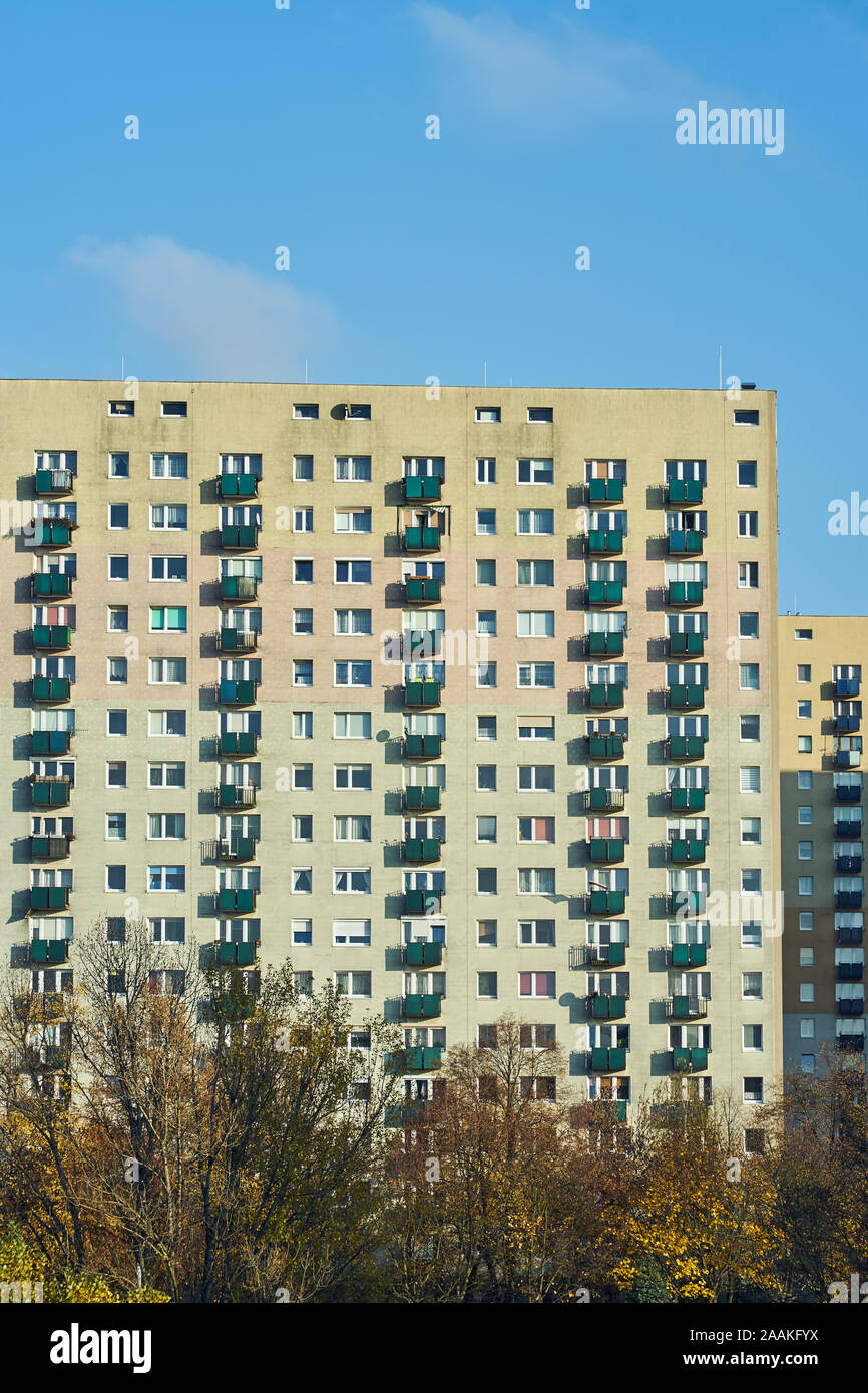 The facade of a residential high-rise buildings in Poznan Stock Photo ...