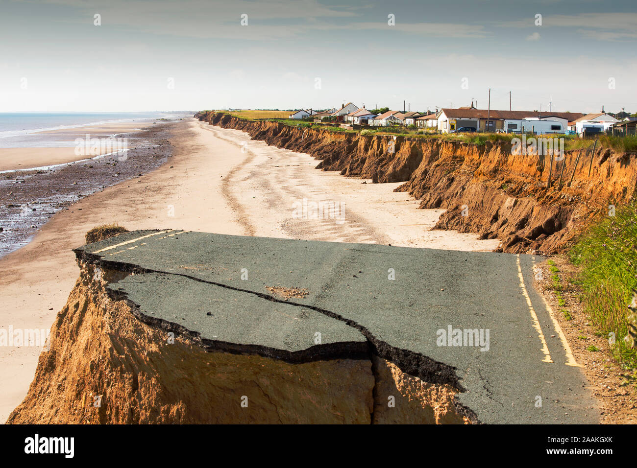 A collapsed coastal road between Skipsea and Ulrome on Yorkshire's East ...