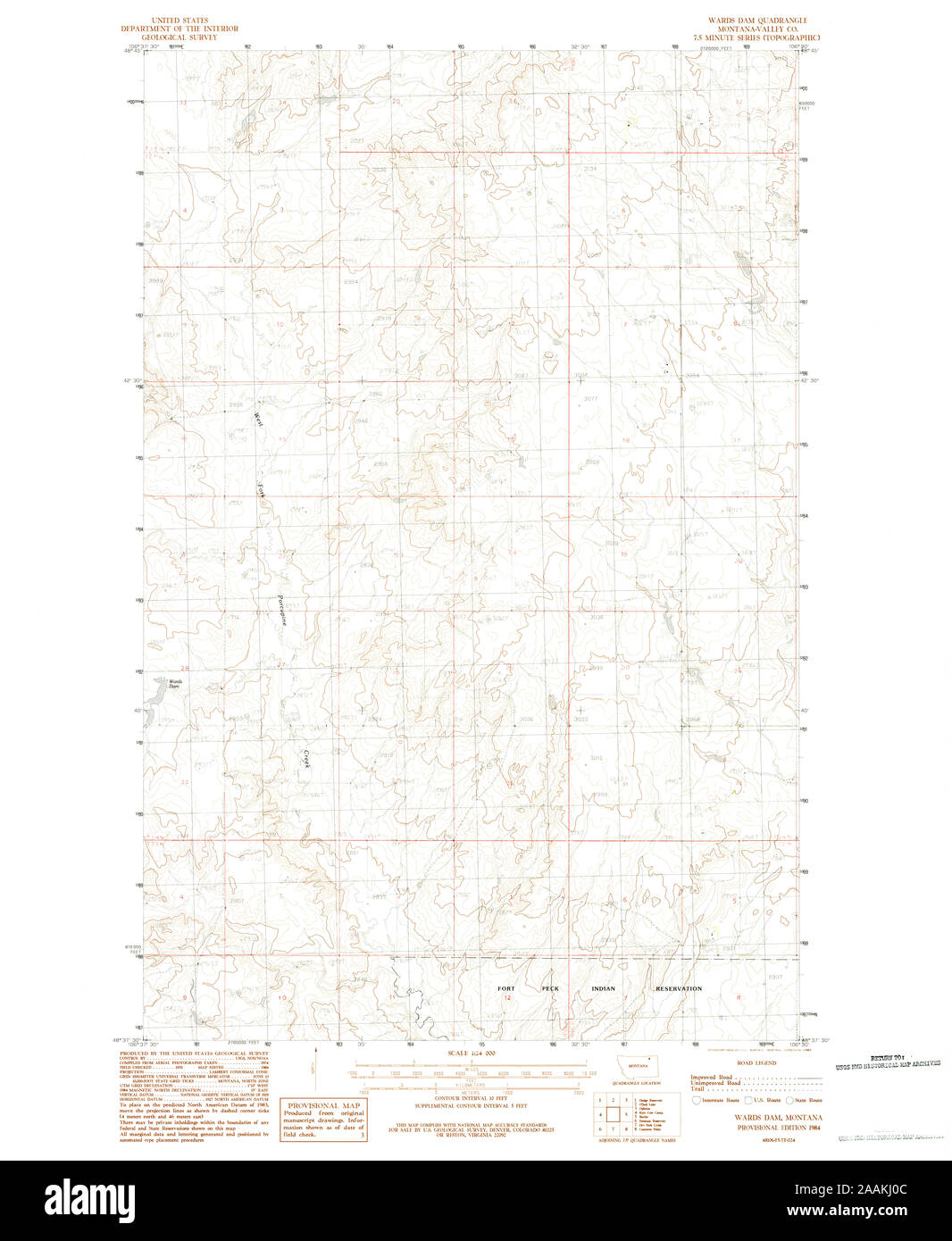 USGS TOPO Map Montana MT Wards Dam 267453 1984 24000 geo Restoration ...