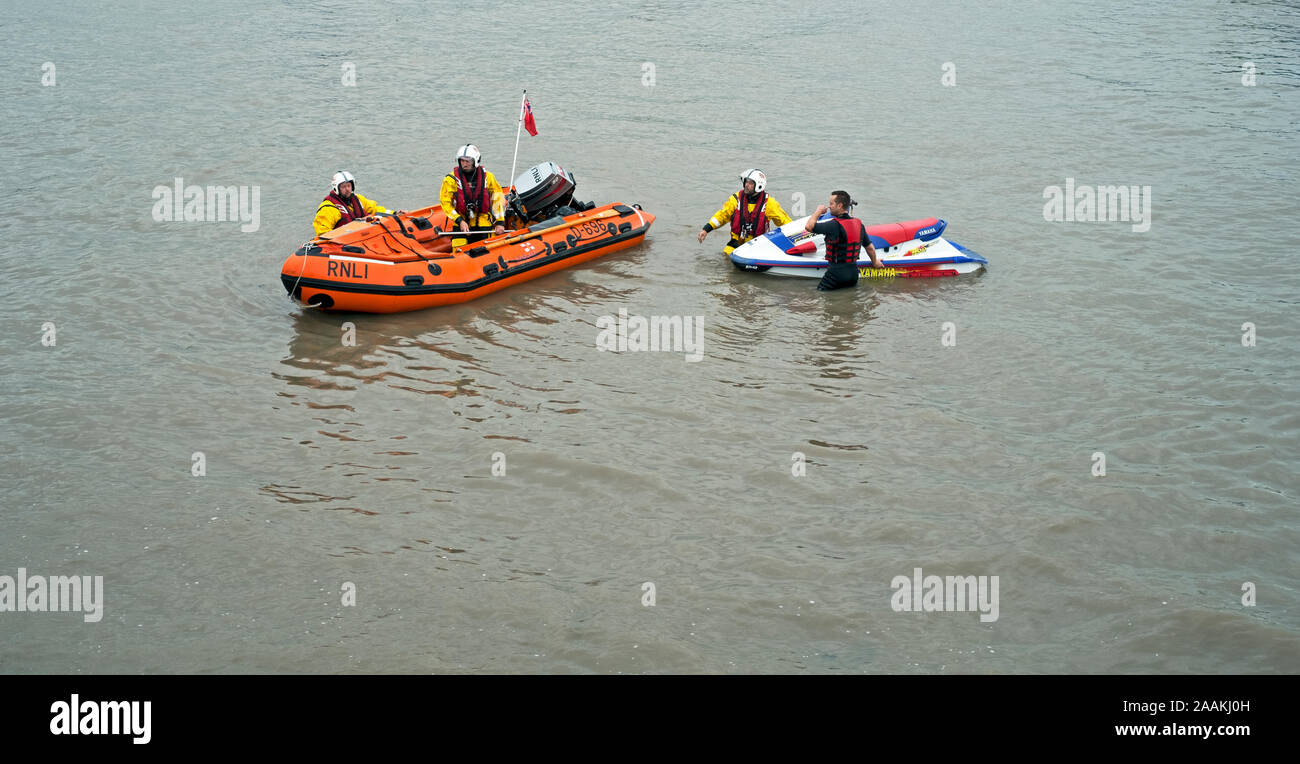 The D-class lifeboat Anna Stock approaching the slipway at Knightstone ...