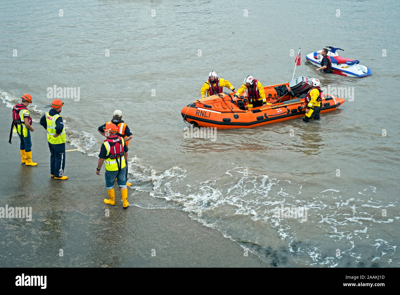 The D-class lifeboat Anna Stock approaching the slipway at Knightstone ...