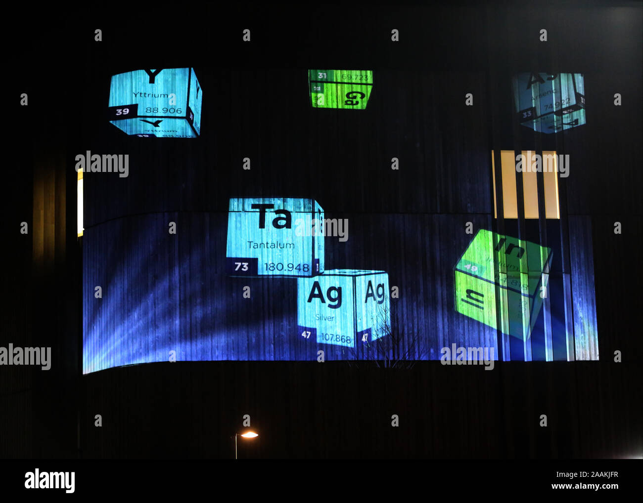 A light display at the University of Southampton showing the Periodic ...