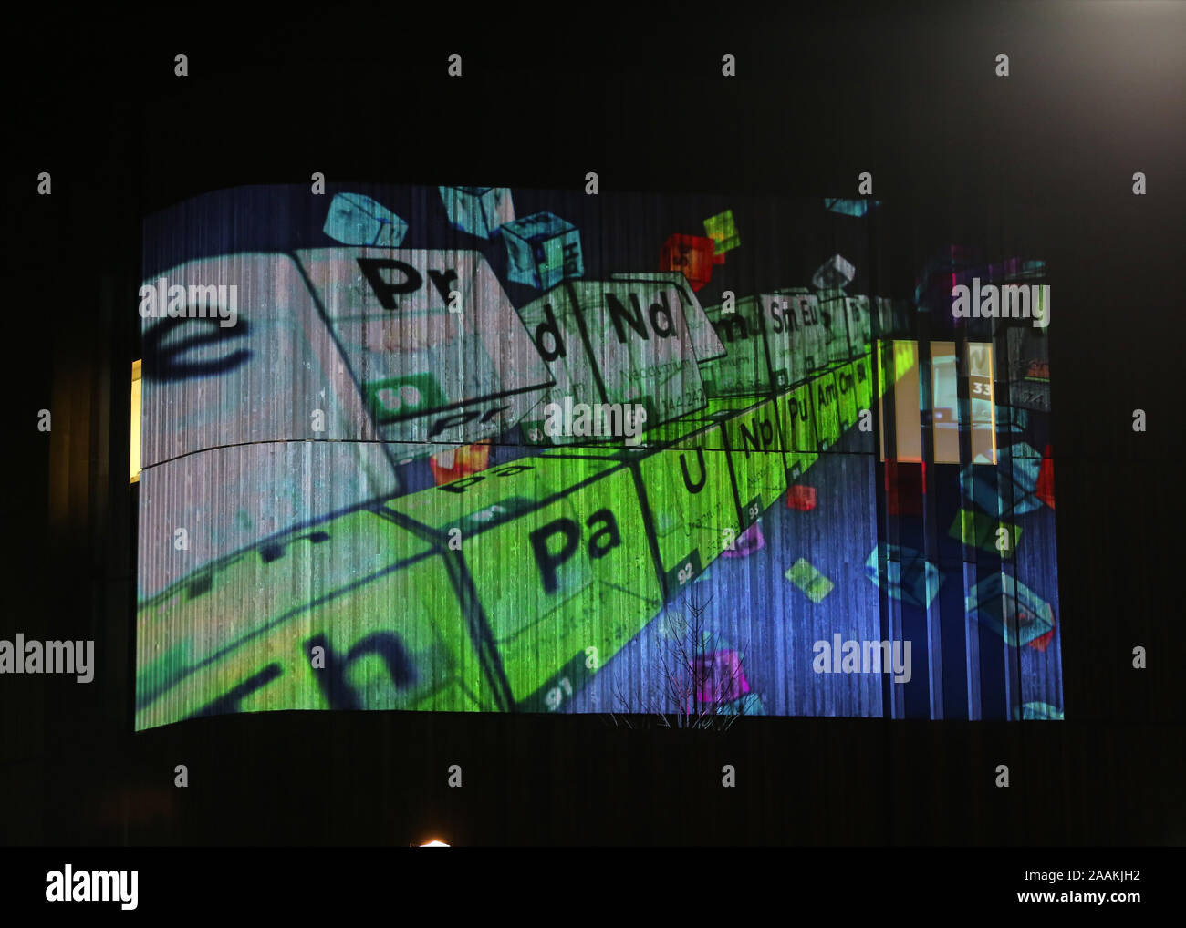 A light display at the University of Southampton showing the Periodic ...
