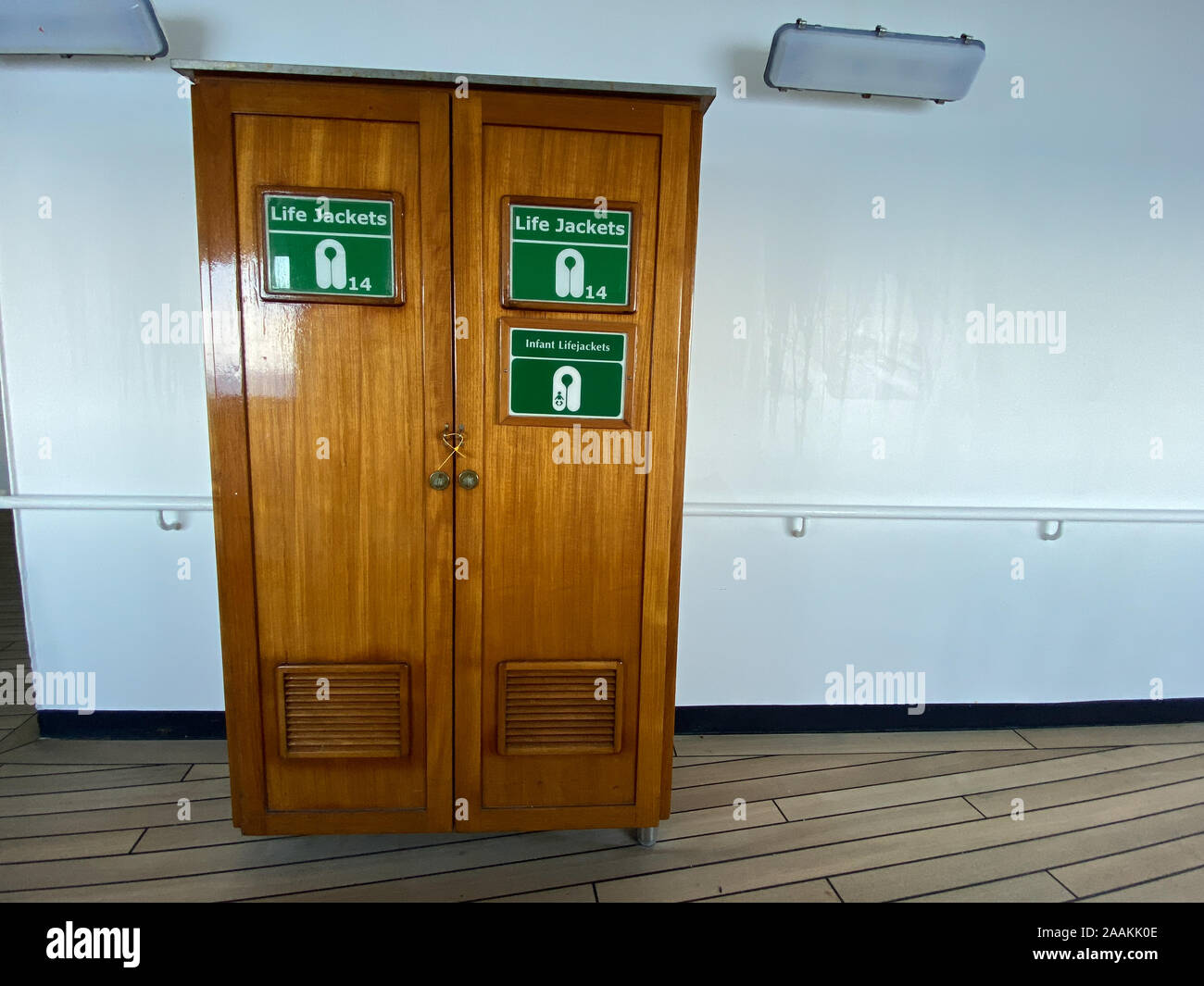 The lifejacket locker on a cruise ship where lifejackets are available ...