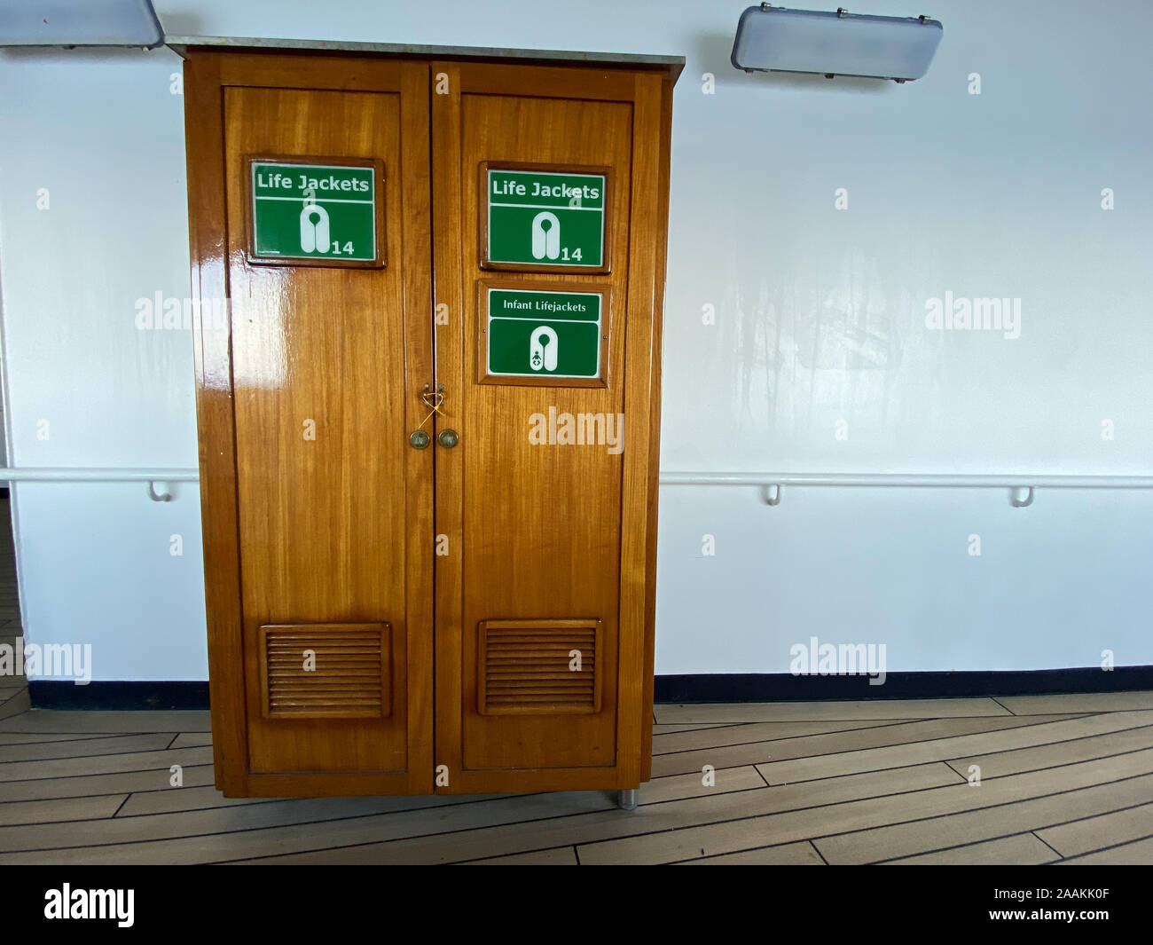 The lifejacket locker on a cruise ship where lifejackets are available ...