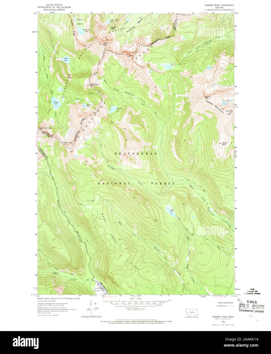 USGS TOPO Map Montana MT Warren Peak 267472 1962 24000 geo Restoration ...