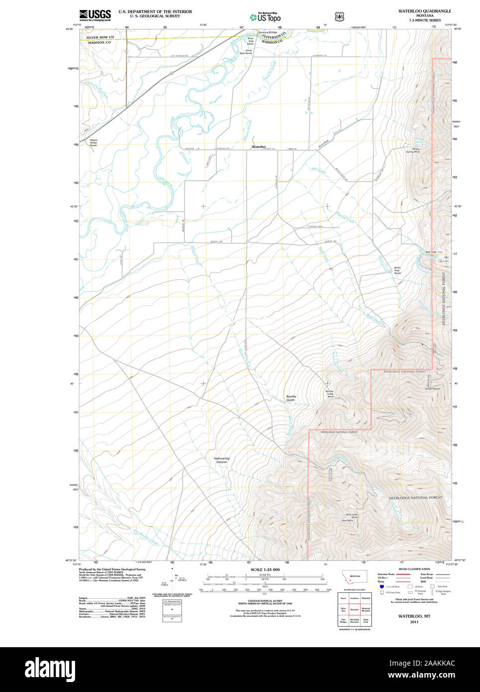 USGS TOPO Map Montana MT Waterloo 20110513 TM geo Restoration Stock ...