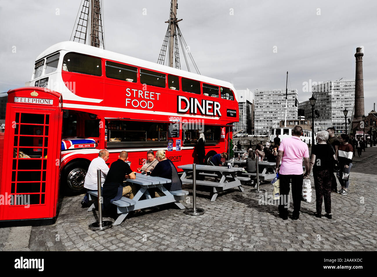 Cafe in Bus, Canning Dock, Liverpool, England, United Kingdom Stock ...
