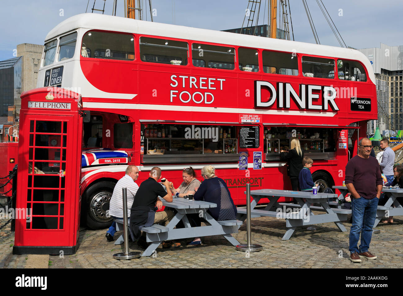Cafe in Bus, Canning Dock, Liverpool, England, United Kingdom Stock ...