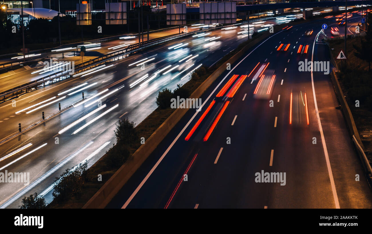 speed morning traffic motion blur in generic highway. Deliberate motion ...