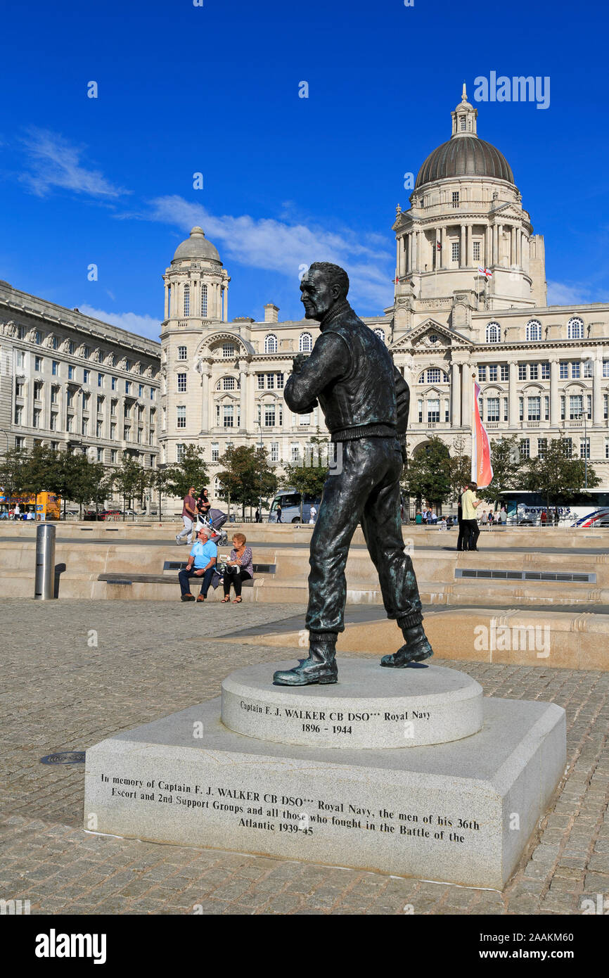 Captain F.J. Walker Statue, Liverpool, Lancashire, England, United ...