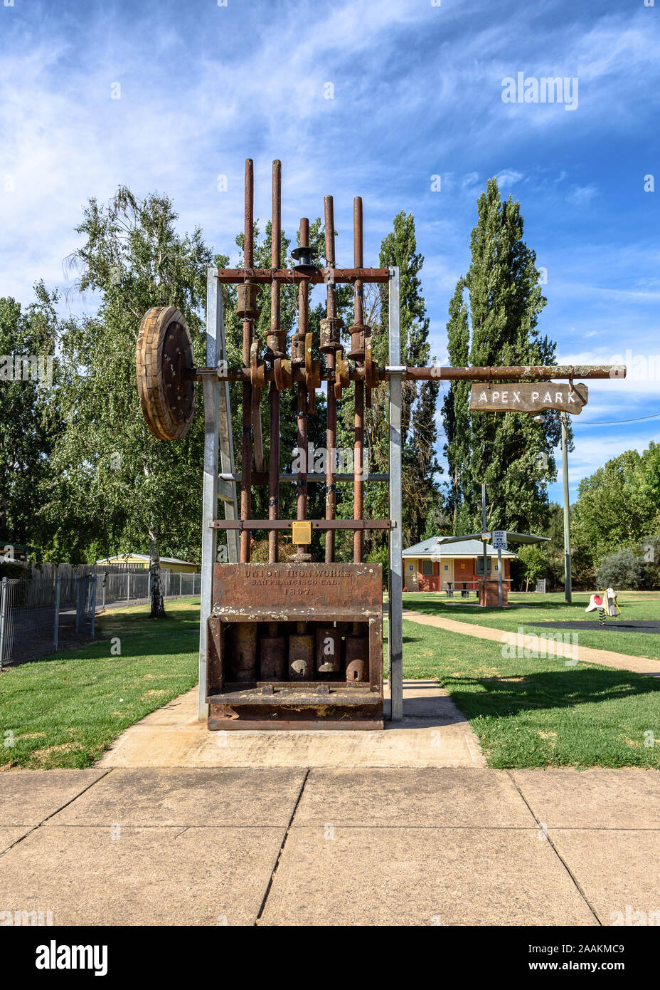 A typical gold crushing battery on display in Apex Park, Adelong on a ...