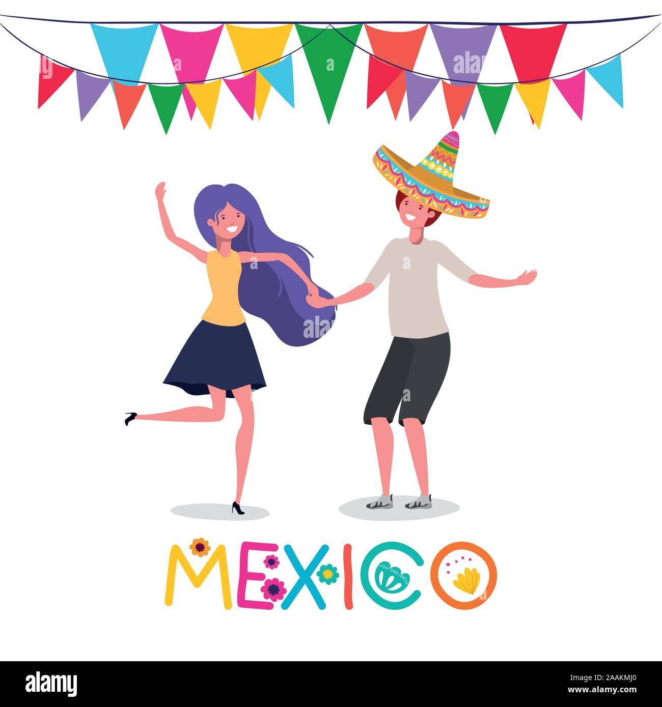 Mexican man and woman cartoon dancing vector design Stock Vector Image ...