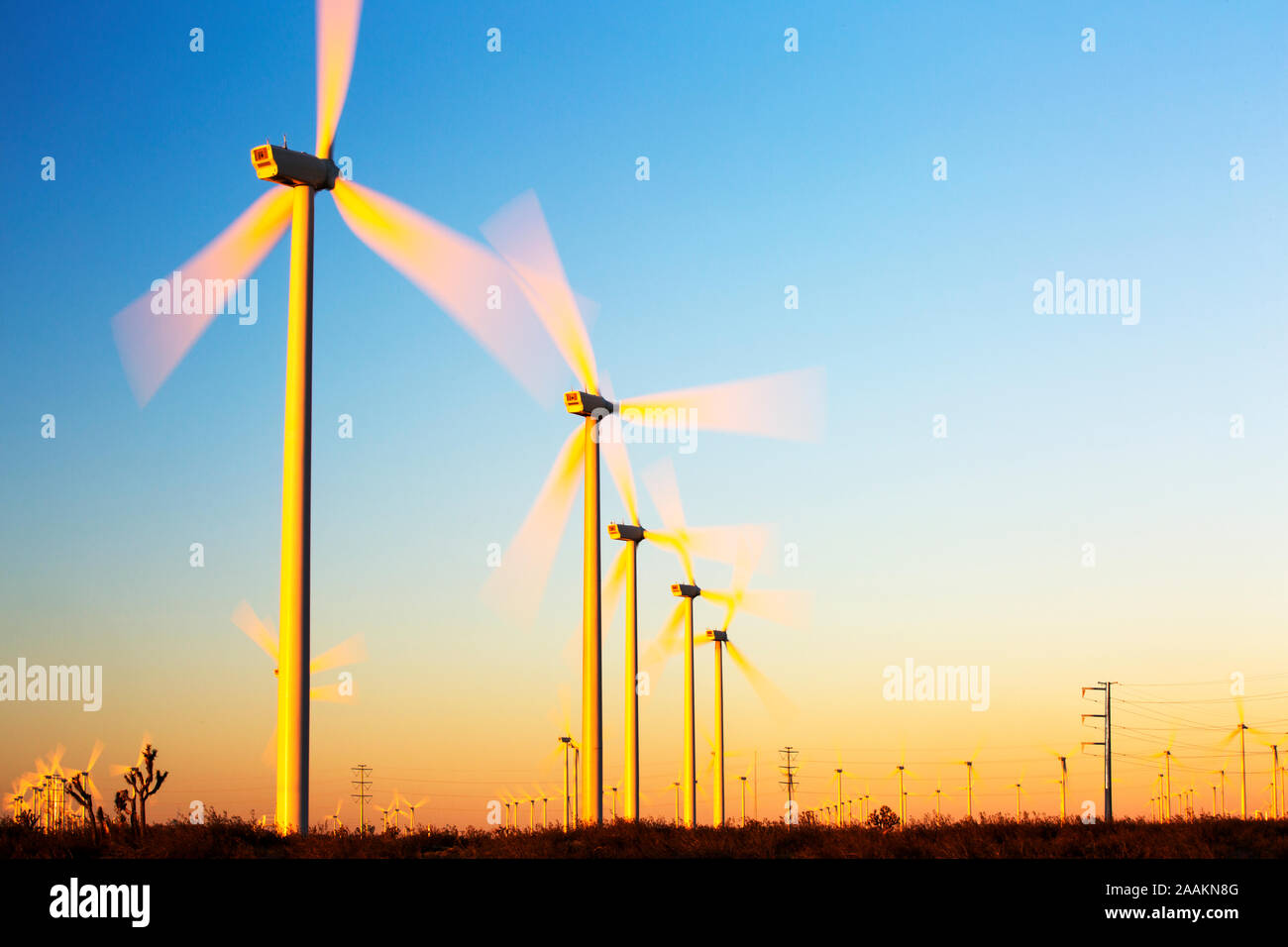 The Tehachapi Pass wind farm at sunrise Stock Photo - Alamy