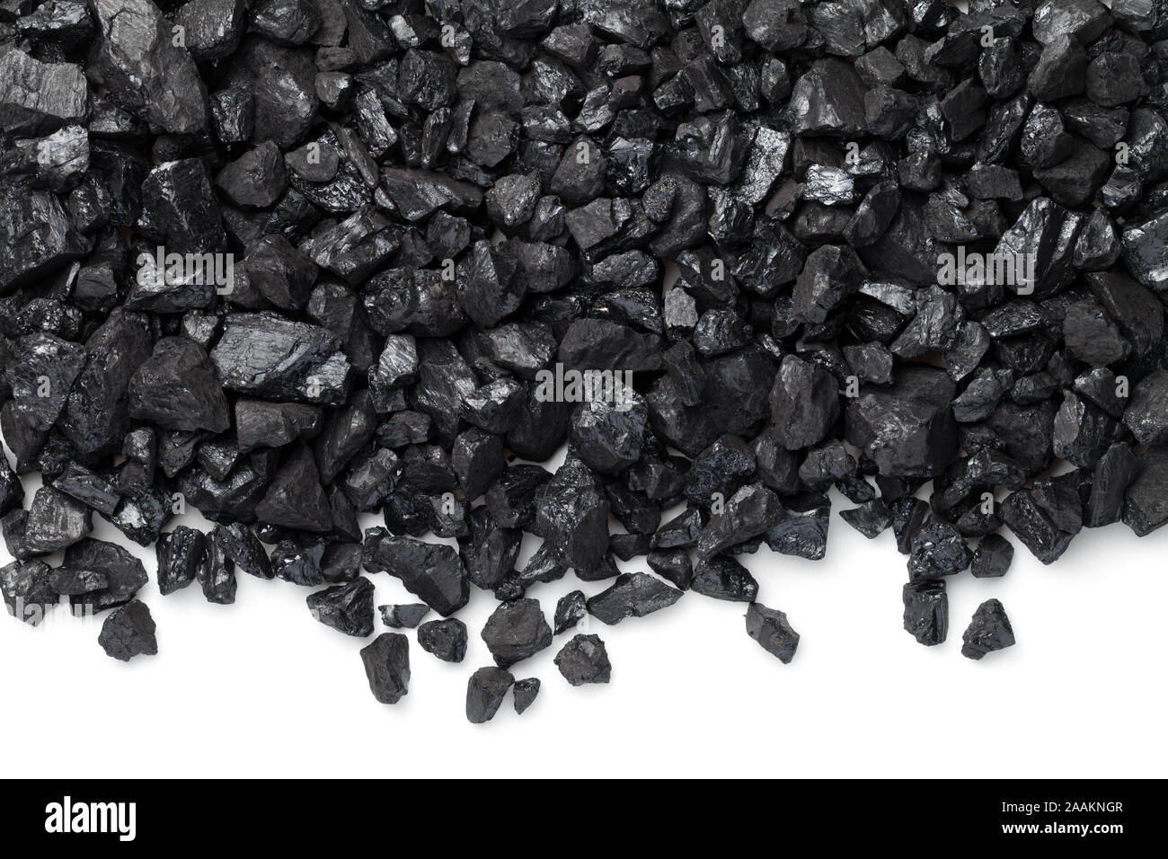 Black coal isolated on white background. Pea coal. Copy space, top view ...