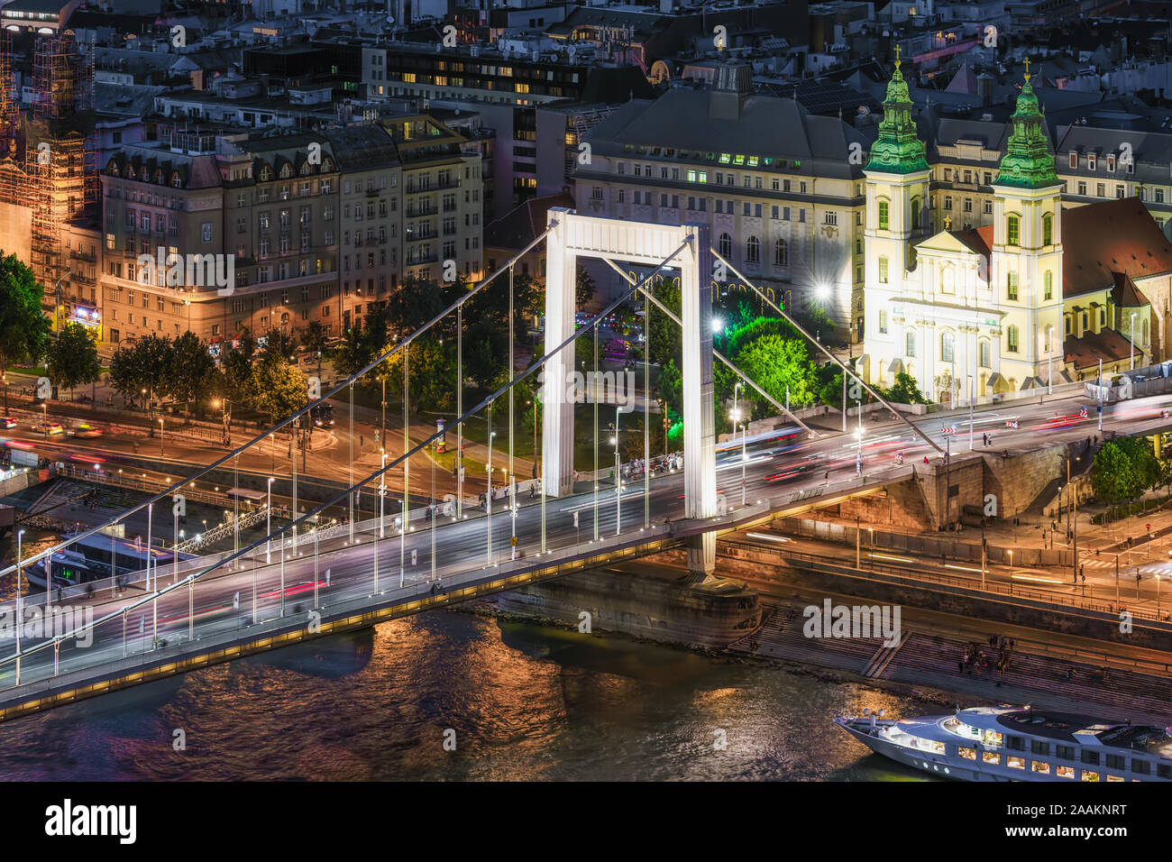 Aerial view Budapest with Elizabeth Bridge over Danube Stock Photo - Alamy