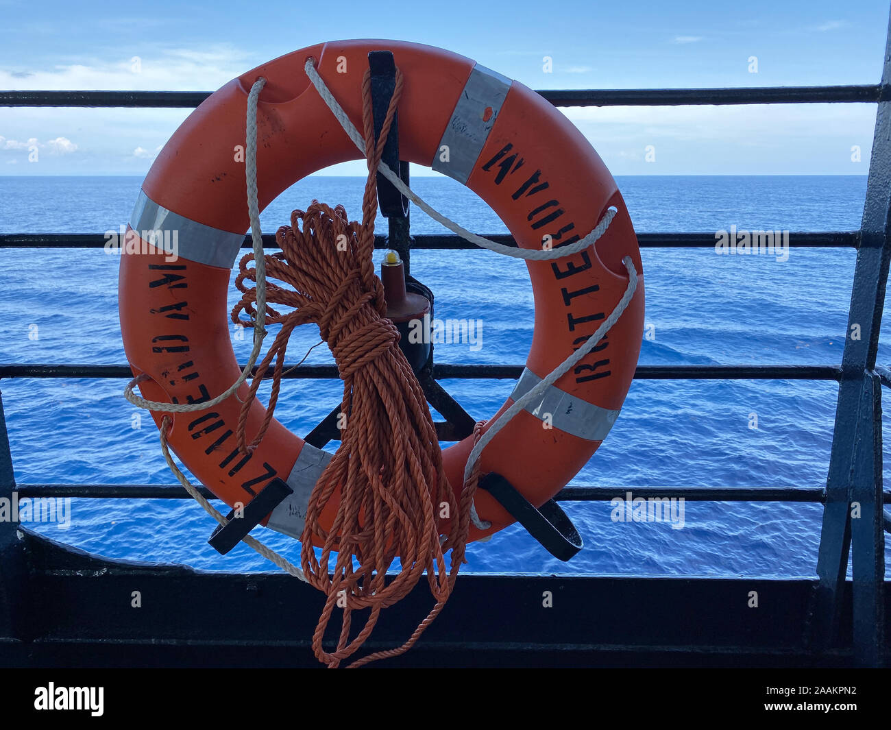 Ft. Lauderdale,FL/USA - 11/1/19: A cruise ship sign life ring hanging ...