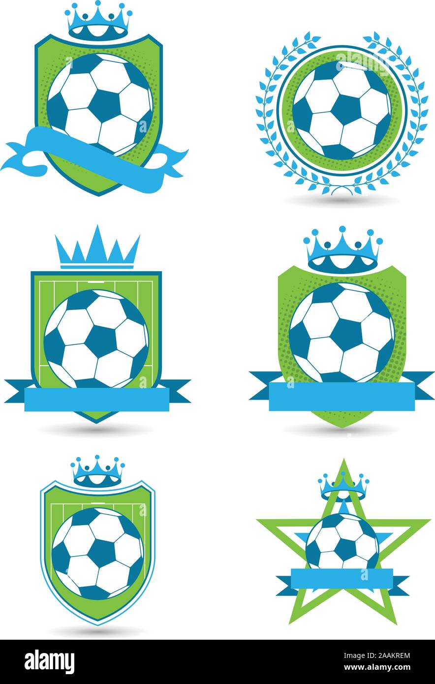 Soccer football emblem, with six green and light blue emblems, some ...
