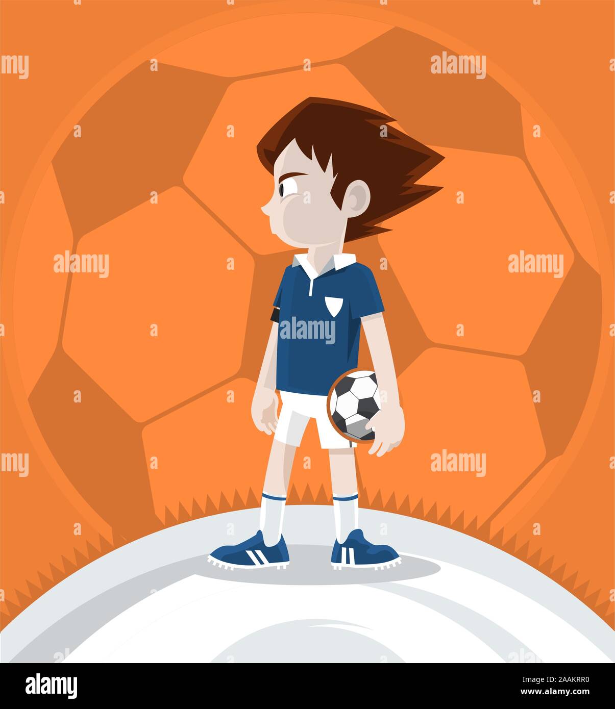Soccer Team Leader Boy Standing and holding a football ball. Vector ...