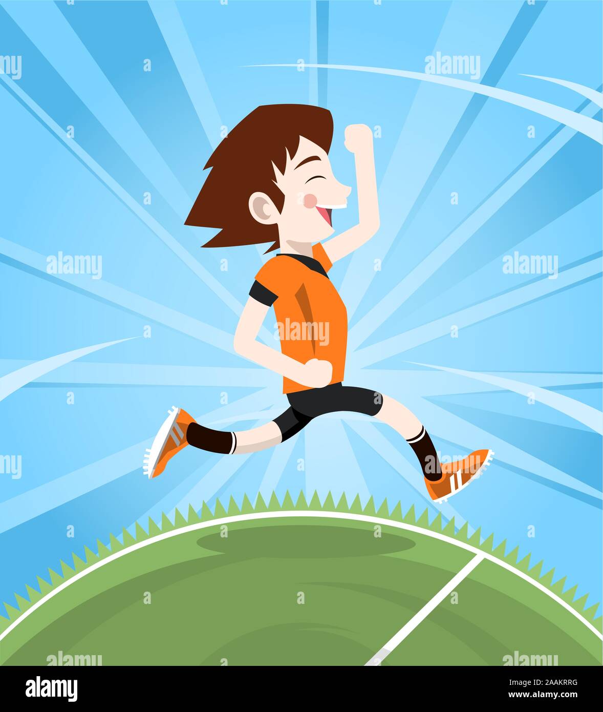 boy running and celebrating a new goal in a soccer match. Vector ...