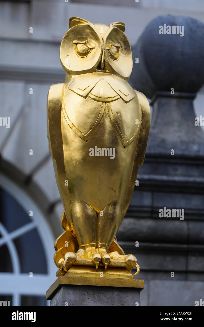 City of Leeds, England. Close up view of the John Thorp Golden Owl ...