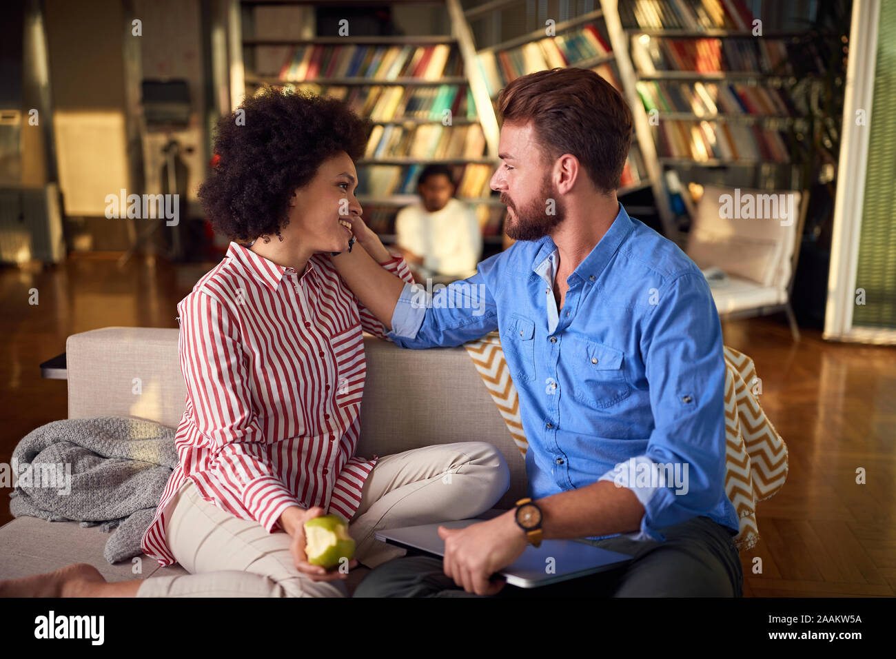 Smiling couple in love flirting.Man and woman in love spending time ...