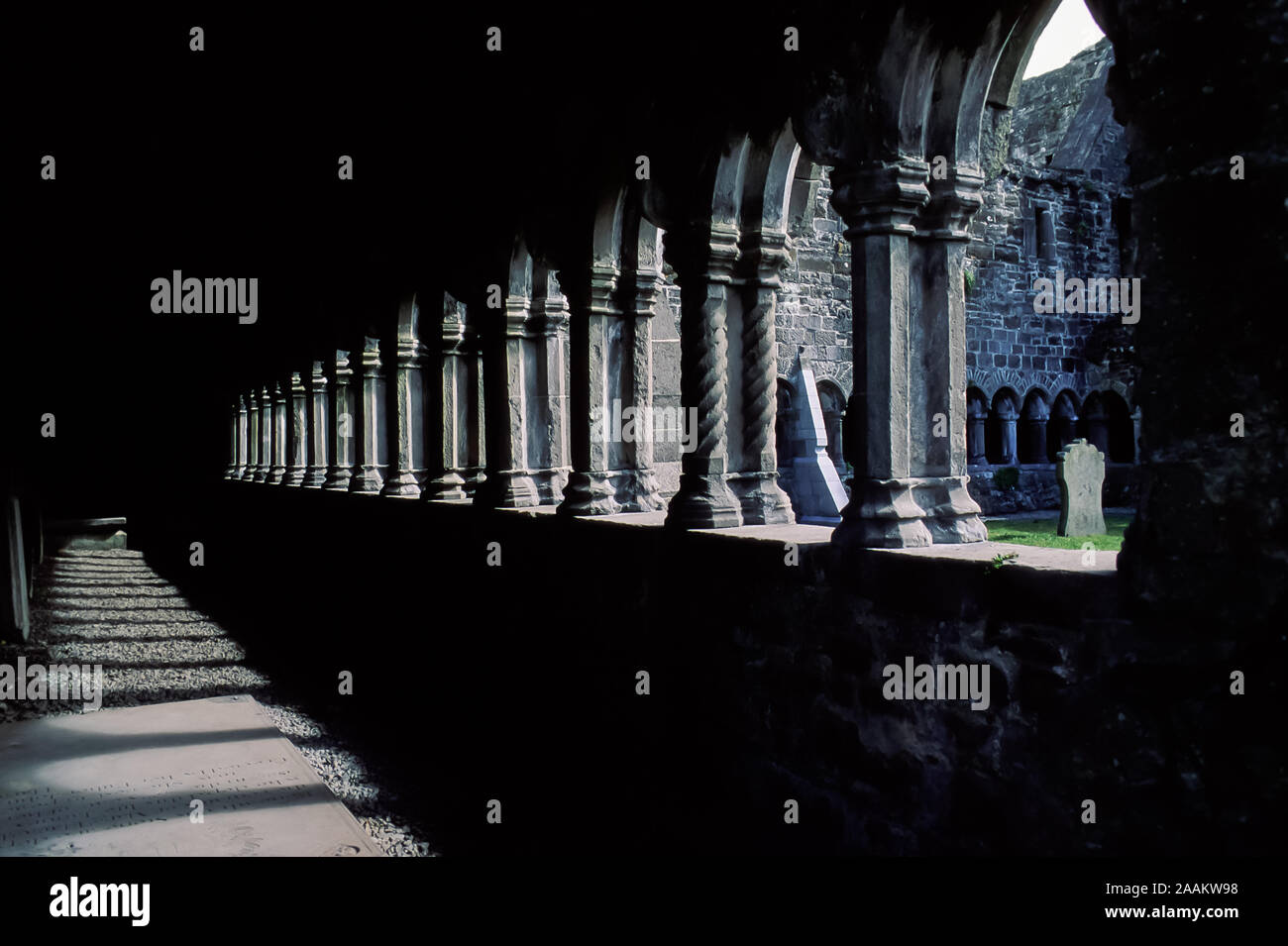 Light and shadow in the corridor of the cloister of the Convent of the ...
