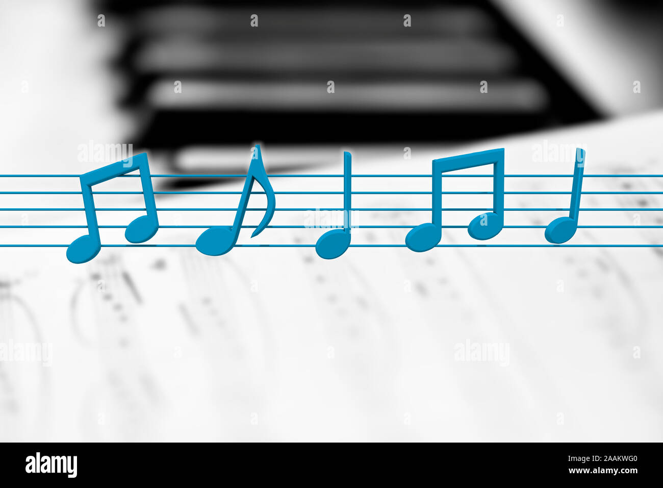 3D render . Pentagram with shiny music notes. Musical background Stock ...