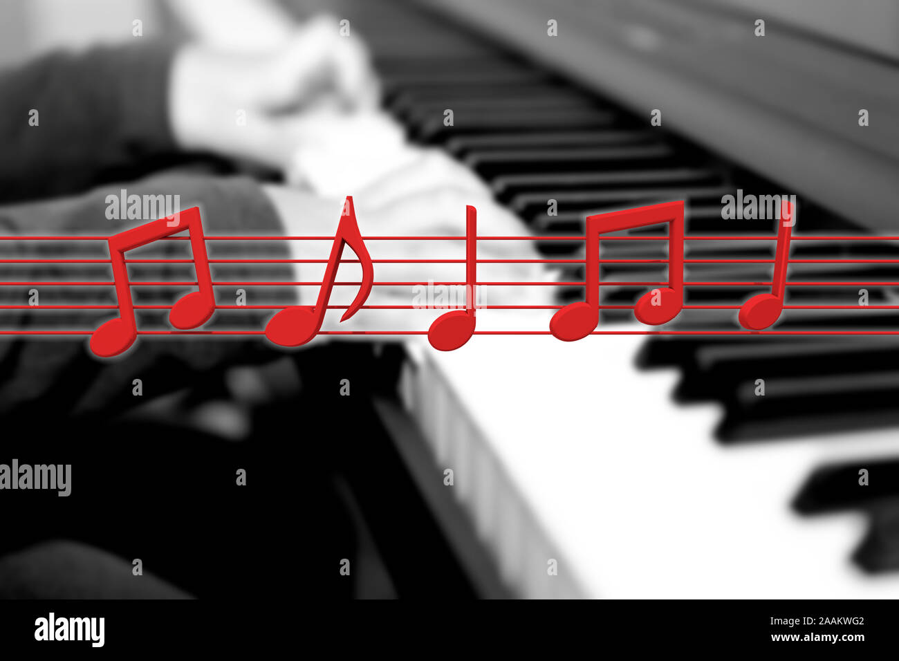 Hands of kid playing piano. Finger press on white key Stock Photo - Alamy