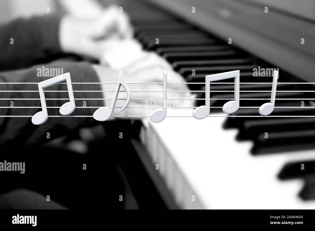 Hands of kid playing piano. Finger press on white key Stock Photo - Alamy