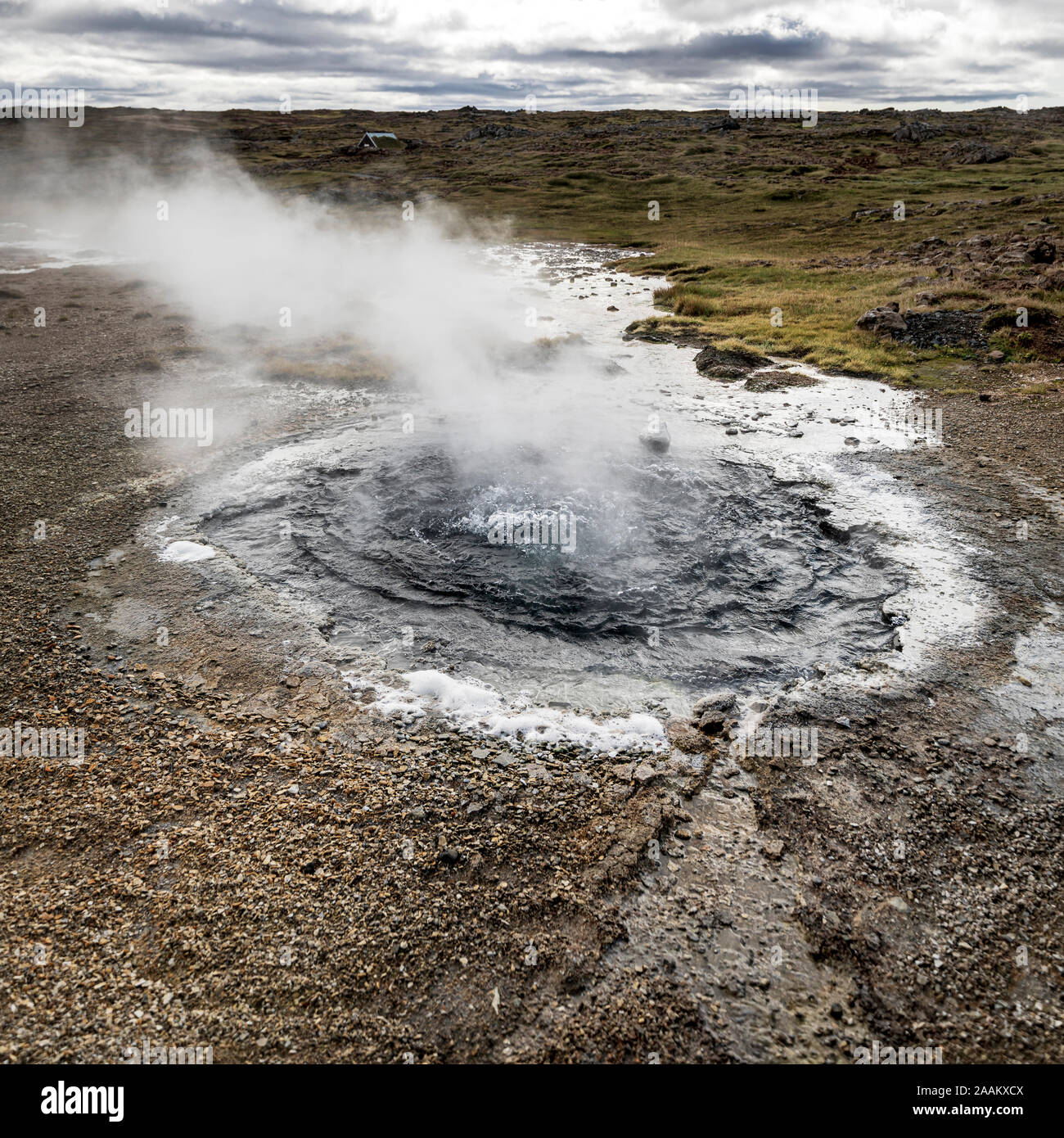 Volcanic spring, view of a natural hot spring and pool of hot water ...