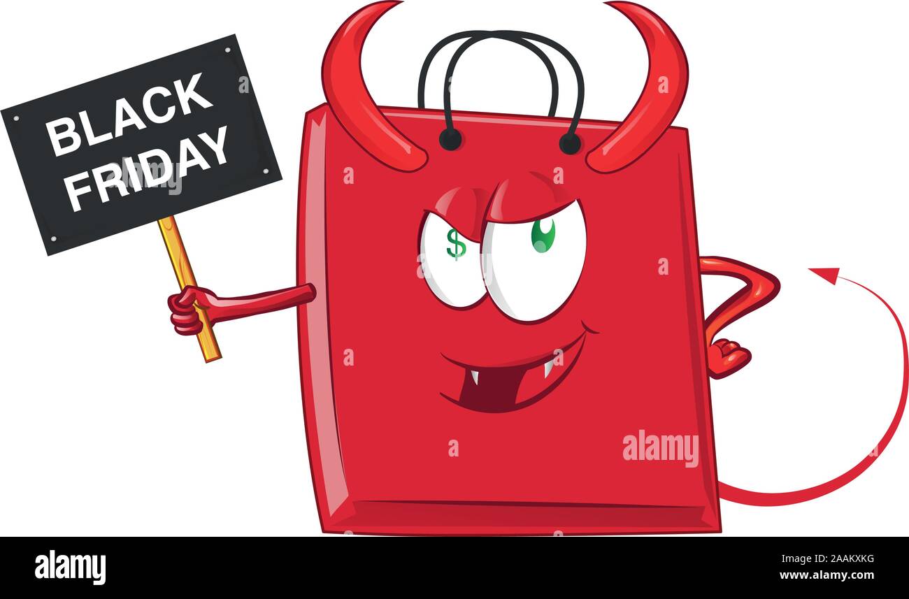 Shopping evil bag cartoon character mascot with signboard Stock Vector ...