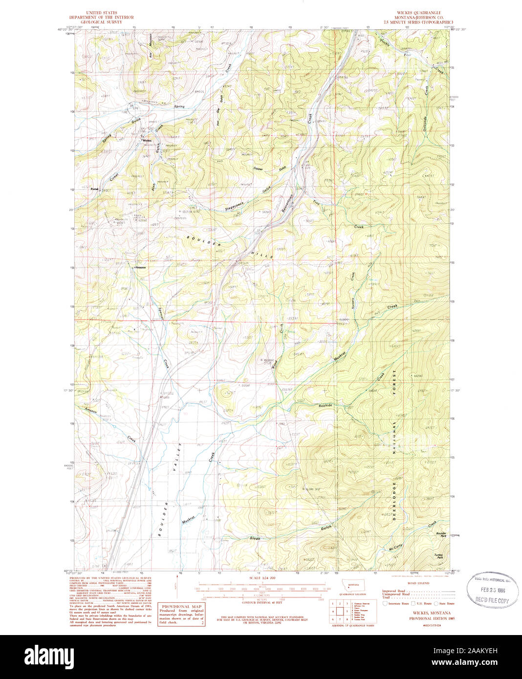 USGS TOPO Map Montana MT Wickes 267597 1985 24000 geo Restoration Stock ...