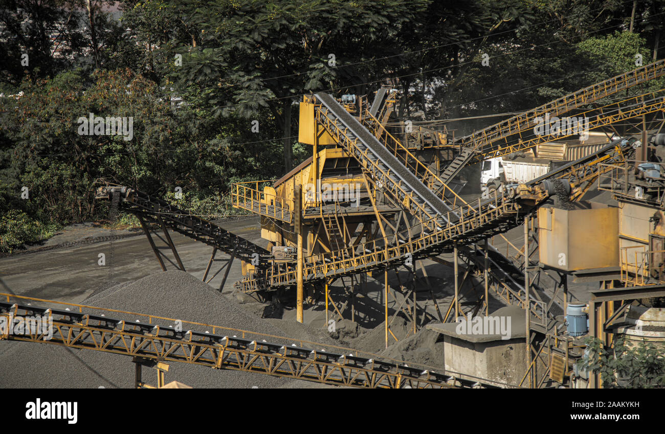 conveyor belt mine line rock transport Stock Photo - Alamy
