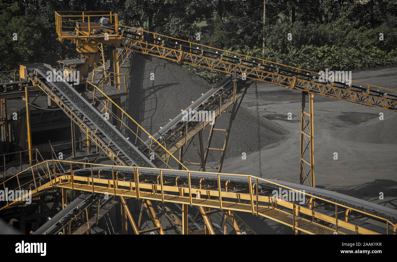 conveyor belt mine line rock transport Stock Photo - Alamy